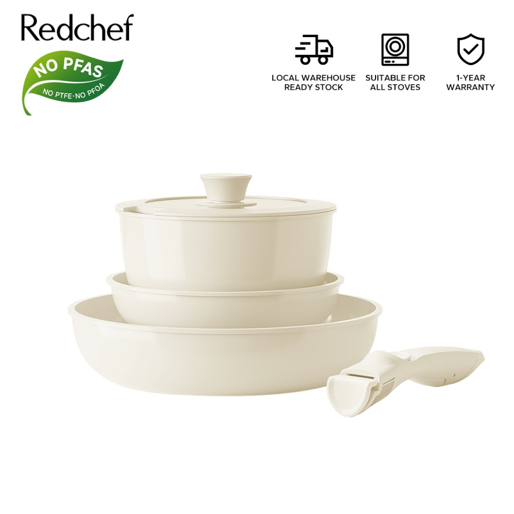 Redchef Nonstick Ceramic Rock Cookware Set Handle Removable 5Pcs/16Pcs ...