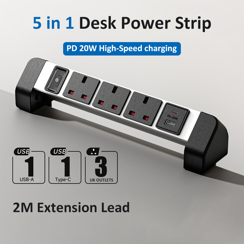 2M Desk Power Socket with PD 20W USB C, Aluminium Alloy Desk Power ...