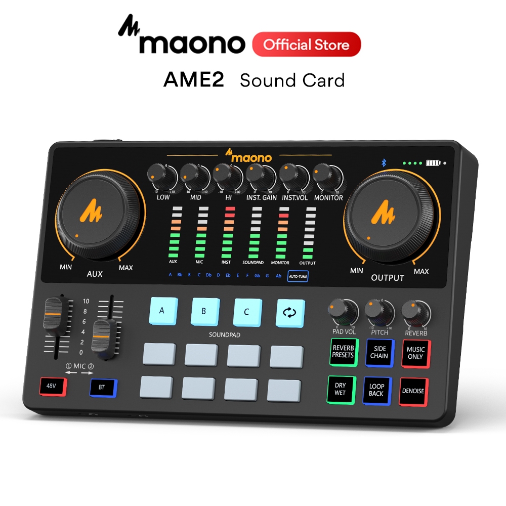 Maono AME2 Professional Sound Card Set Maonocaster Studio Audio Interface Mixer with Phantom ...