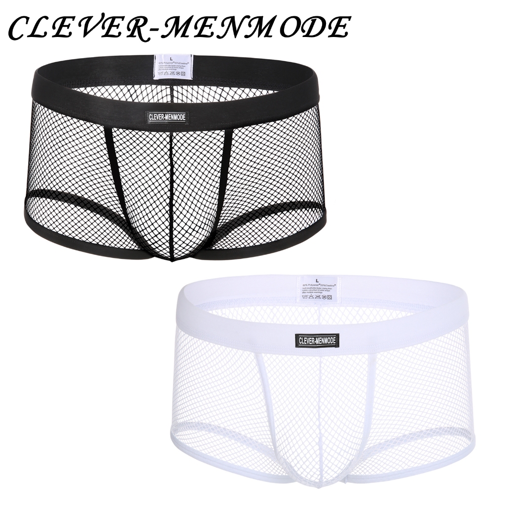 Men Sexy Boxers Mesh See Through Solid Color Underpants Low Rise ...