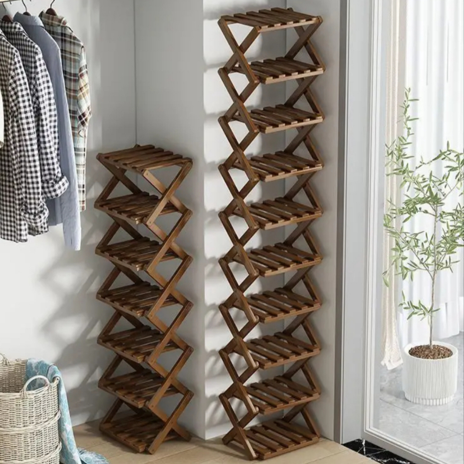 Bamboo Folding Shoe Rack Portable Storage Rack | Shopee Singapore
