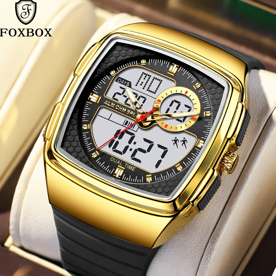 FOXBOX Men Digital Watch Waterproof Silicone strap Sports Dual Display ...