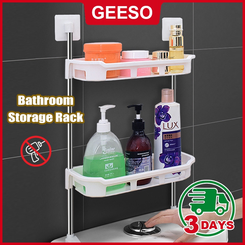 GEESO 2/3 Layer Bathroom Toiletries Rack Free Hooks Multilayer Toilet ...