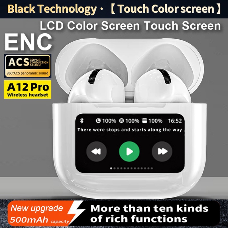 A12 TWS Screen Wireless Bluetooth Earphones Supper Bass Smart Touch ...