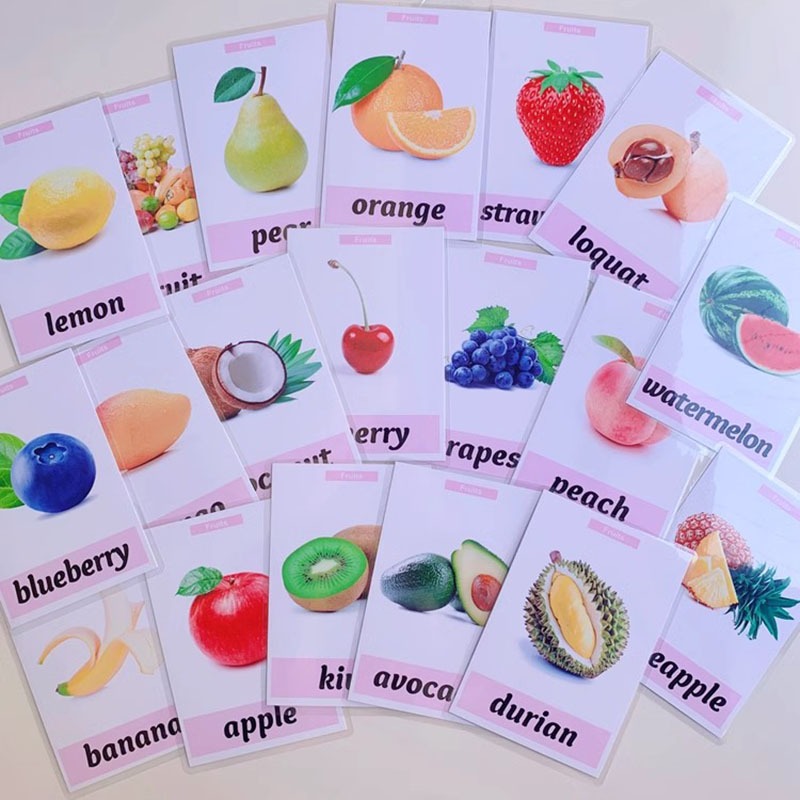 34pcs/set Fruit Flash Cards Kids Baby Cognitive Card Plastic Waterproof ...