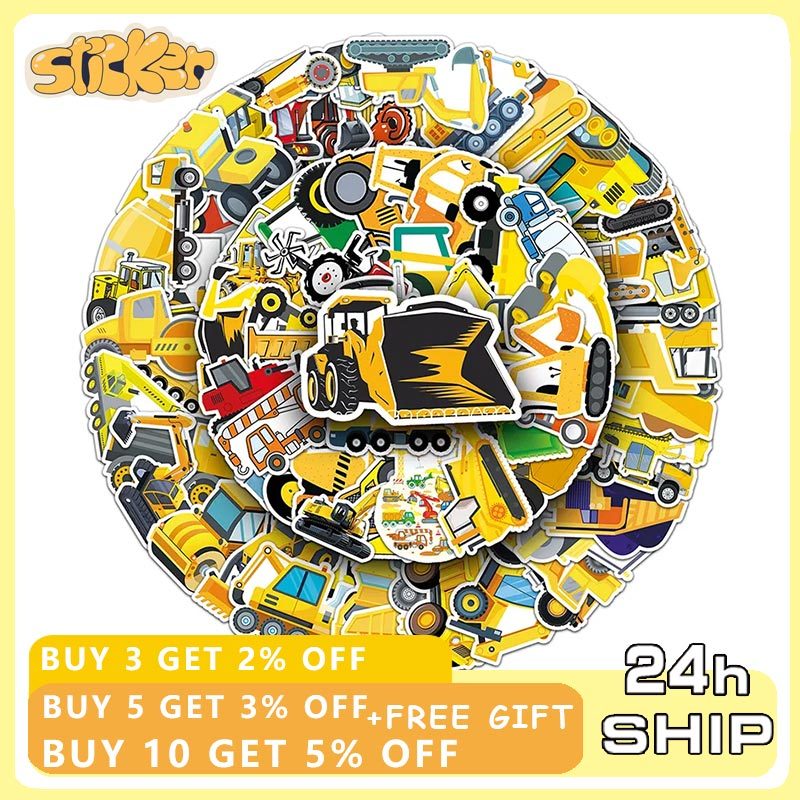 100pcs Construction Vehicle Stickers DIY Phone Guitar Laptop Notebook ...