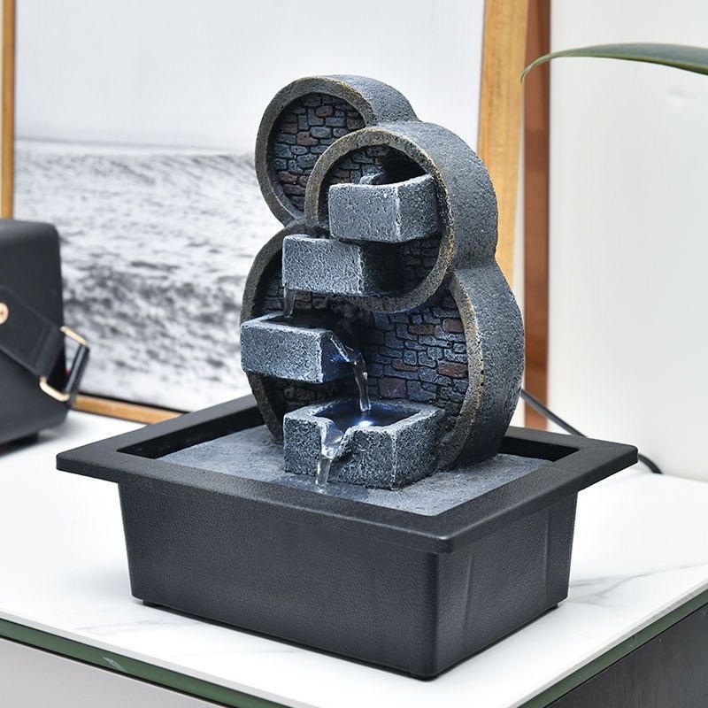 Water Fountain Decoration Table Top Desktop Water Features Fengshui LED ...