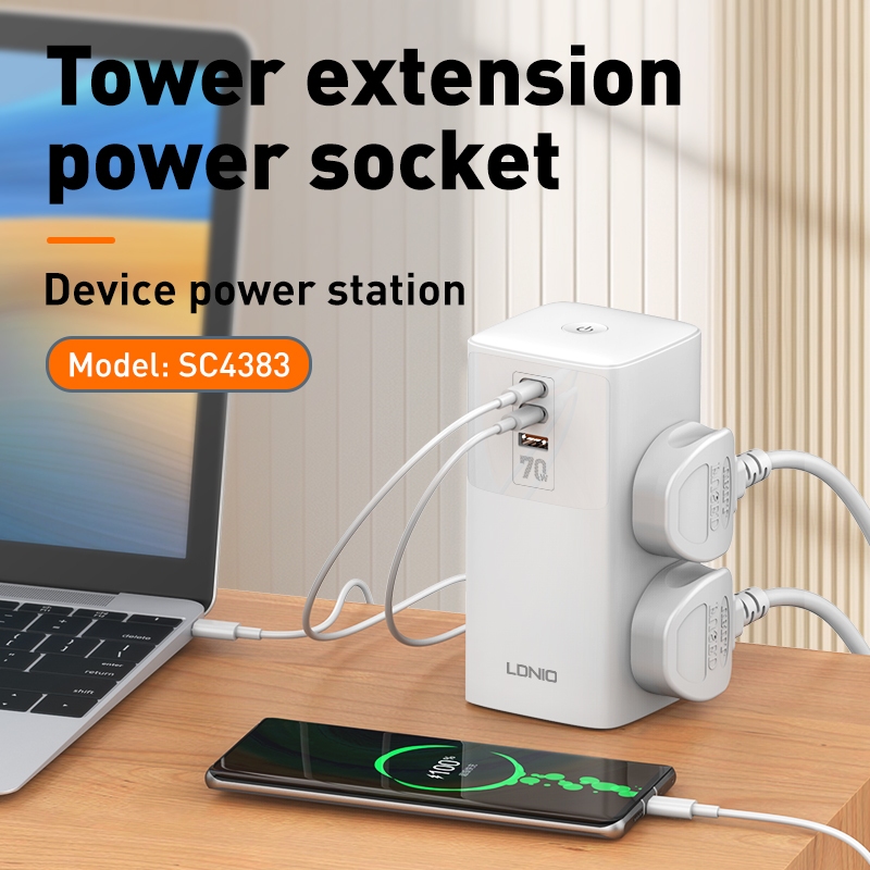 LDNIO GaN 70W Charger Universal Power Strip Vertical Power Tower ...