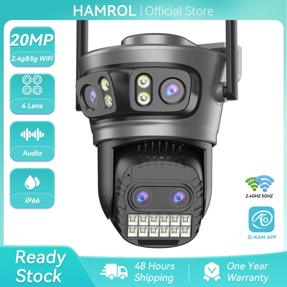 Hamrol 4 lens 4 Screen 20MP PTZ WiFi IP Camera 10X Zoom Color Night ...