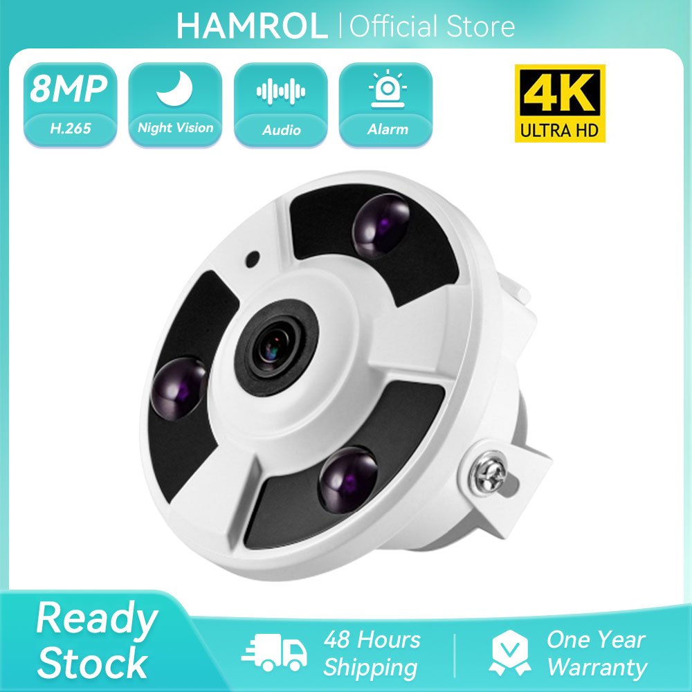 Hamrol 4K 8MP Fisheye IP Security Camera IR Nightvision P2P POE Dome ...