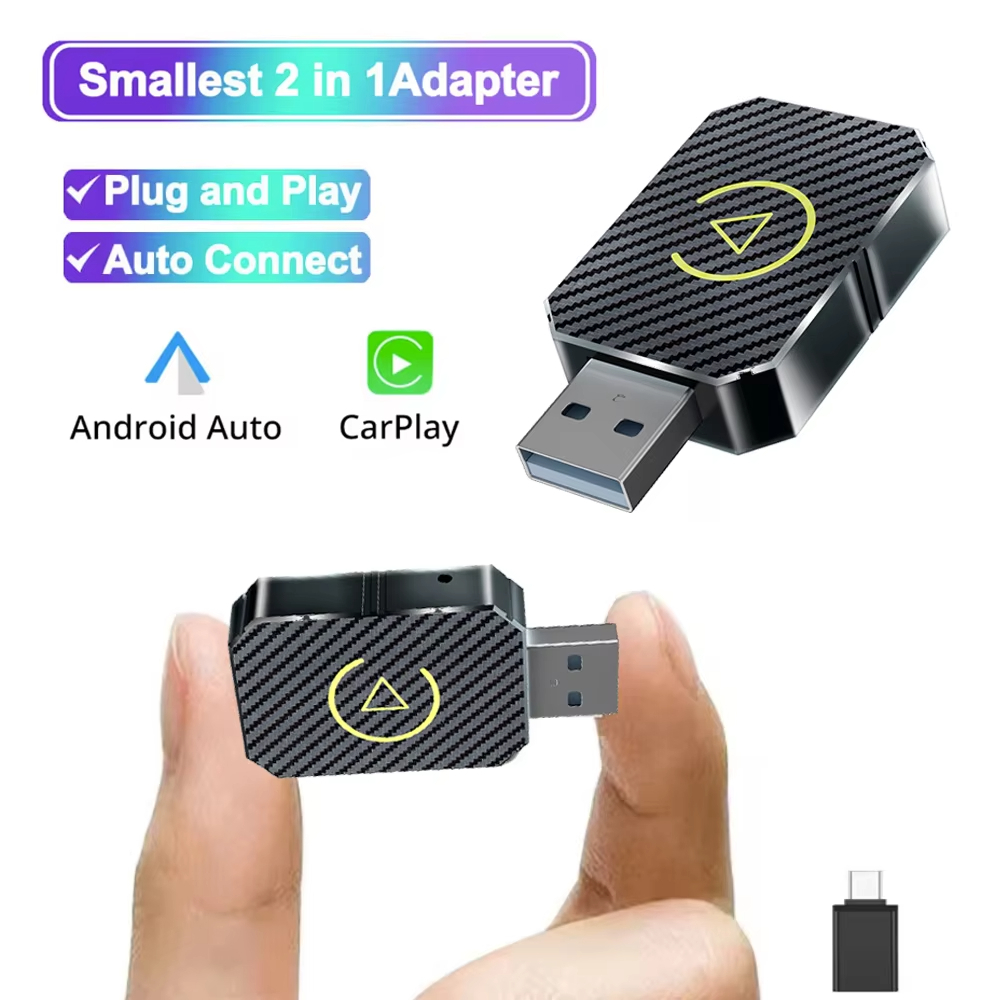 Wireless Carplay Android Auto Adapter 2 in 1 Mini Box Plug&Play CarPlay AI Box BT WiFi for Wired ...