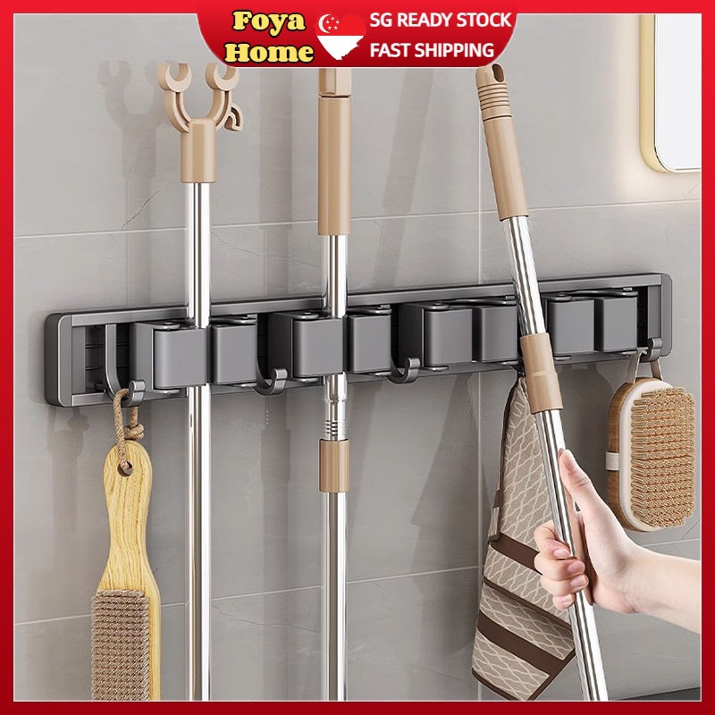 Mop rack mop hook hanging clip removable punch-free storage rack broom ...