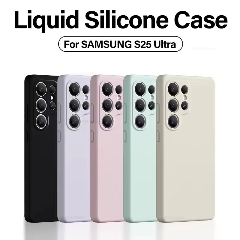 Luxury Straight Edge Liquid Silicone Soft Case for Samsung Galaxy S25 S24 S23 S22 S21Ultra S25 ...