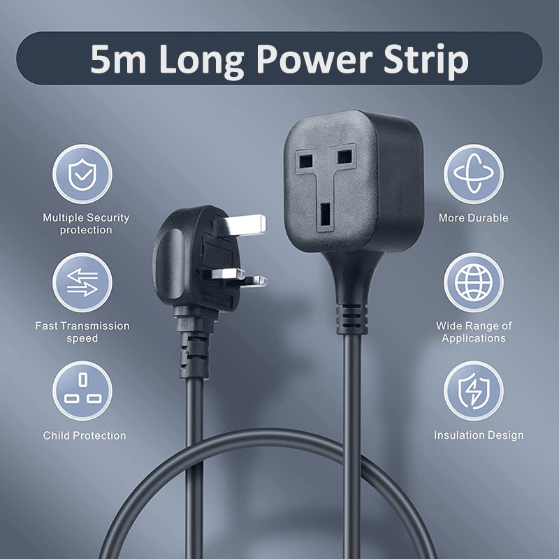 1/3/5M 1 Way Gang Extension Lead, 13 AMP Single Socket Extension Lead ...