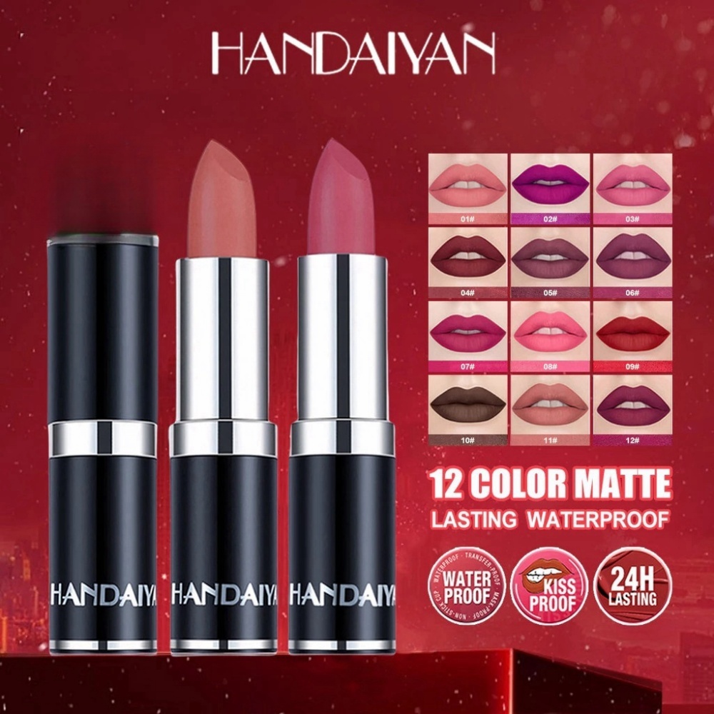 HANDAIYAN Lipstick 12Colors Waterproof Long Lasting Matte Velvet Make ...