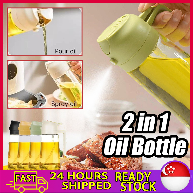 SG 470ML 2 In 1 Oil Spray Bottle Home Kitchen Glass Oil Bottle BBQ ...