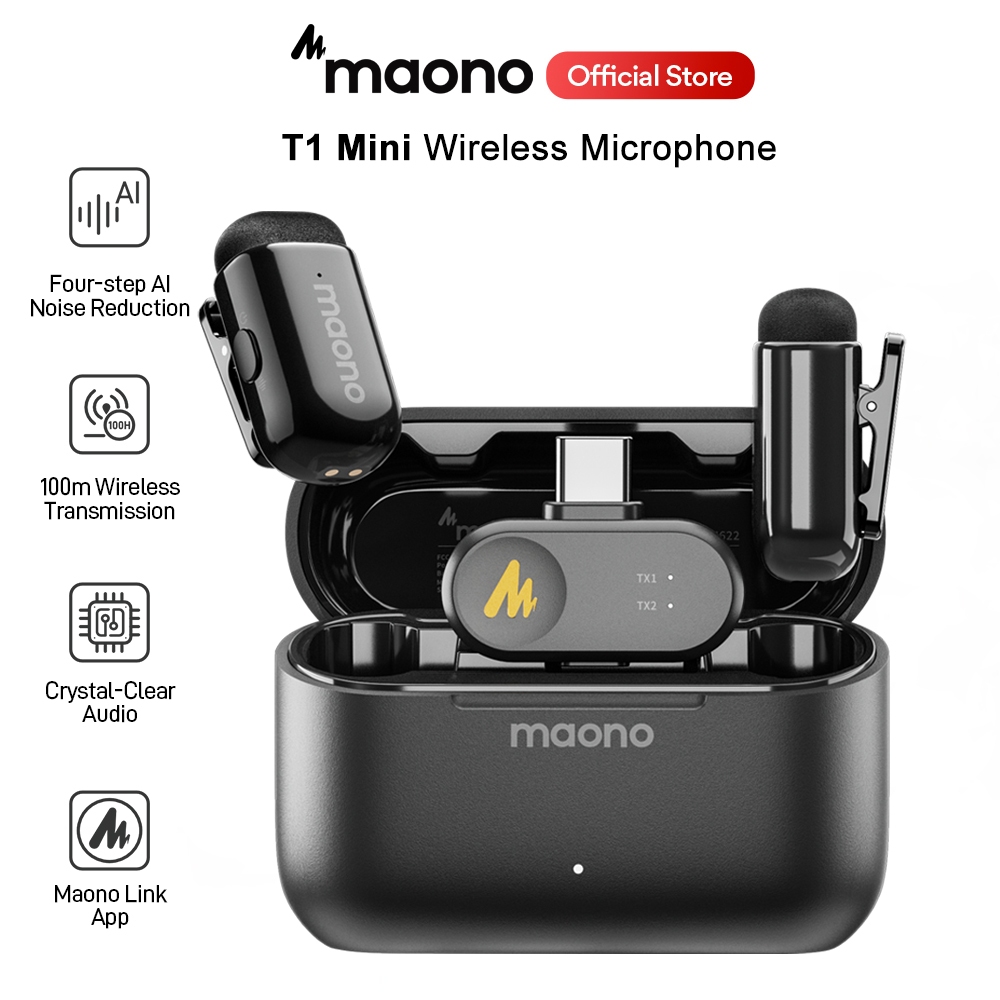 Maono T1 mini Wireless Lavalier Microphone AI Noise Cancelling ...