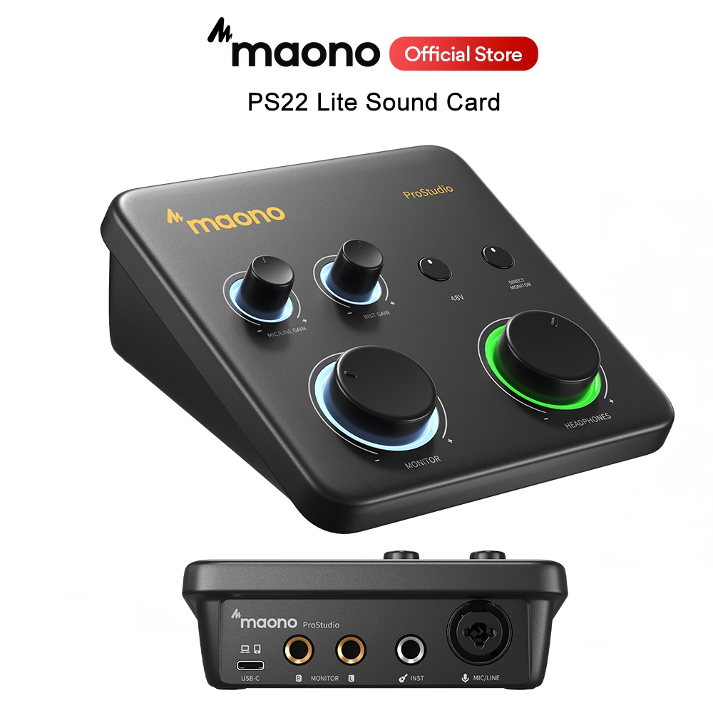 Maono PS22 Lite Audio Interface Sound Card with XLR Input 24-bit/192kHz Routing Software ...