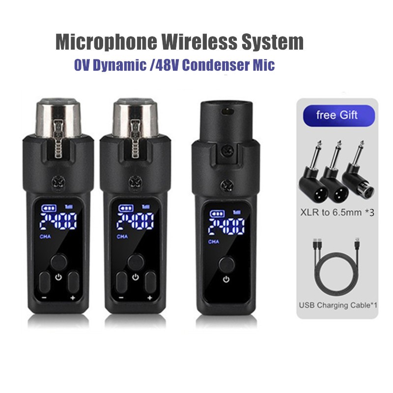 206 Microphone Wireless System 0V/48V XLR Wired Mic to Wireless 2.4Ghz ...