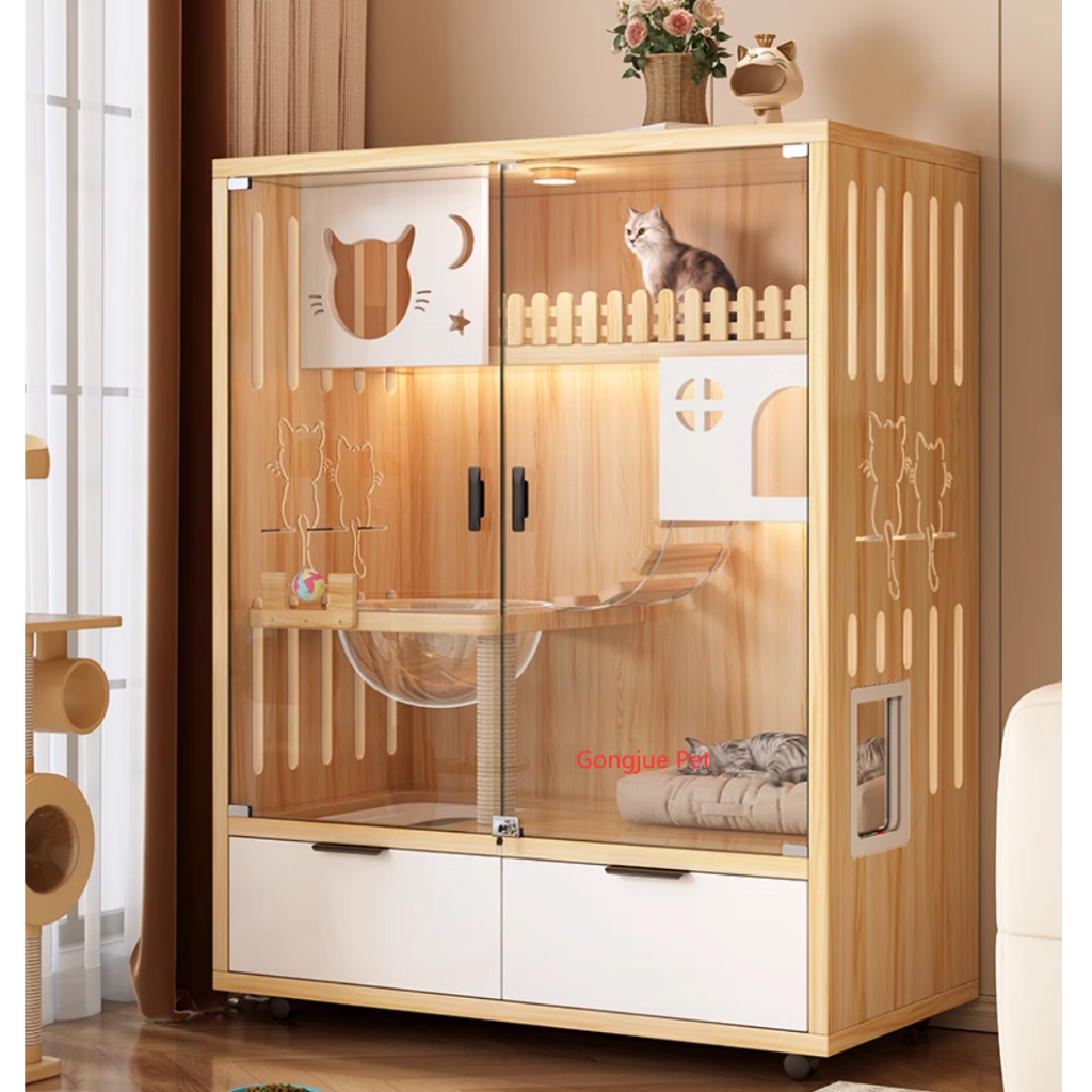 Solid Wood Cat Cage Cat Villa Super Large Luxury Cat House | Shopee ...