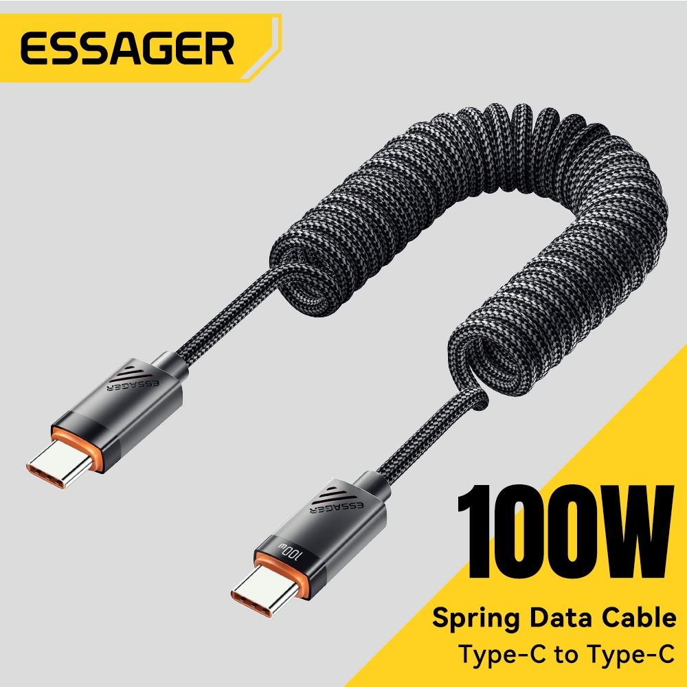 ESSAGER 60W/ 100W Type C Spring Charging Cable Type C to Type C Car ...