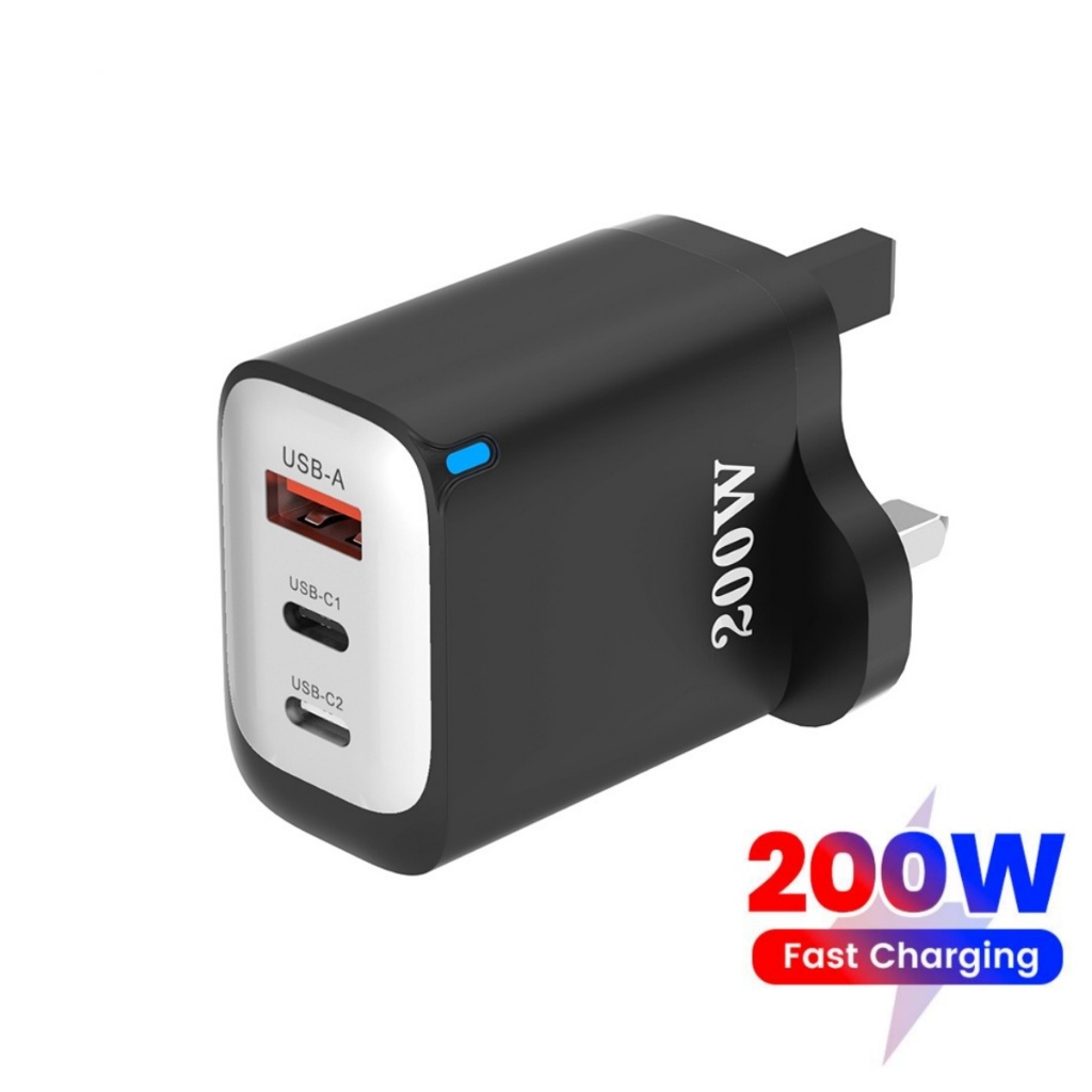 200W USB Type C Charger Quick Charge Portable Fast Charger 1U+2C Multi ...