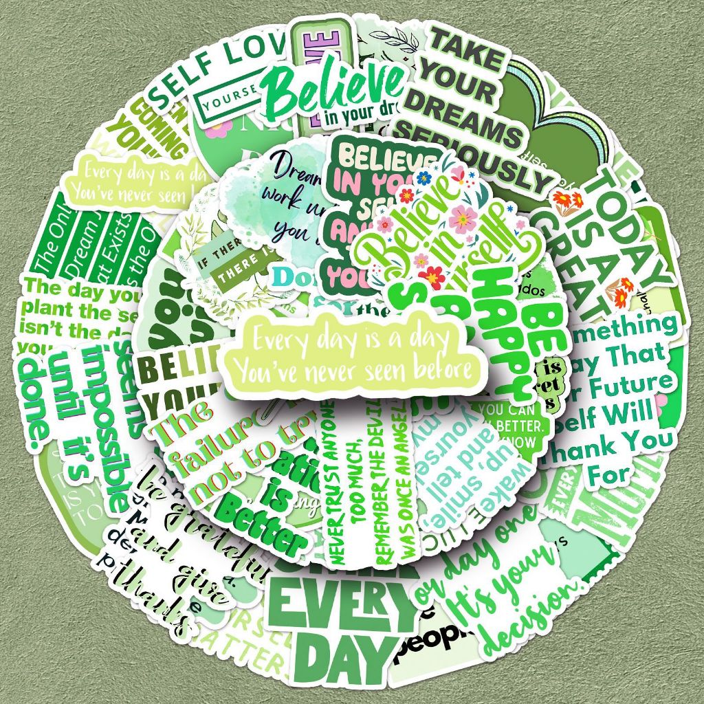 50pcs Green Motivational Phrases Cartoon Stickers Phone Guitar Notebook ...