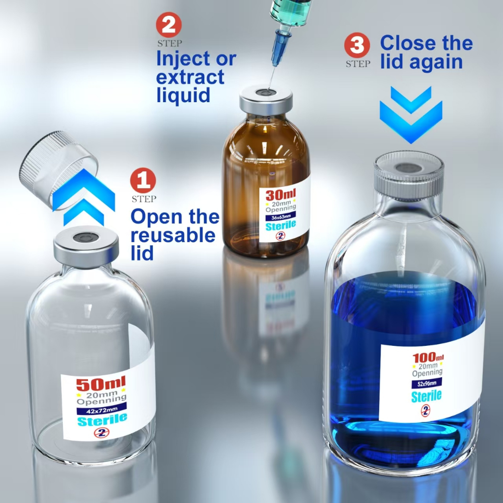 Sterile Empty Vials With Reuse Cap And 13 /20 mm Self Healing Injection ...