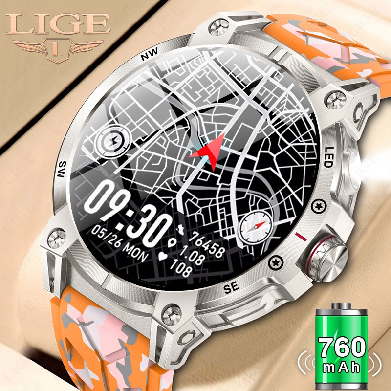 LIGE LED Flashlight Smart Watch Original 1.85" HD Large Screen Outdoor ...