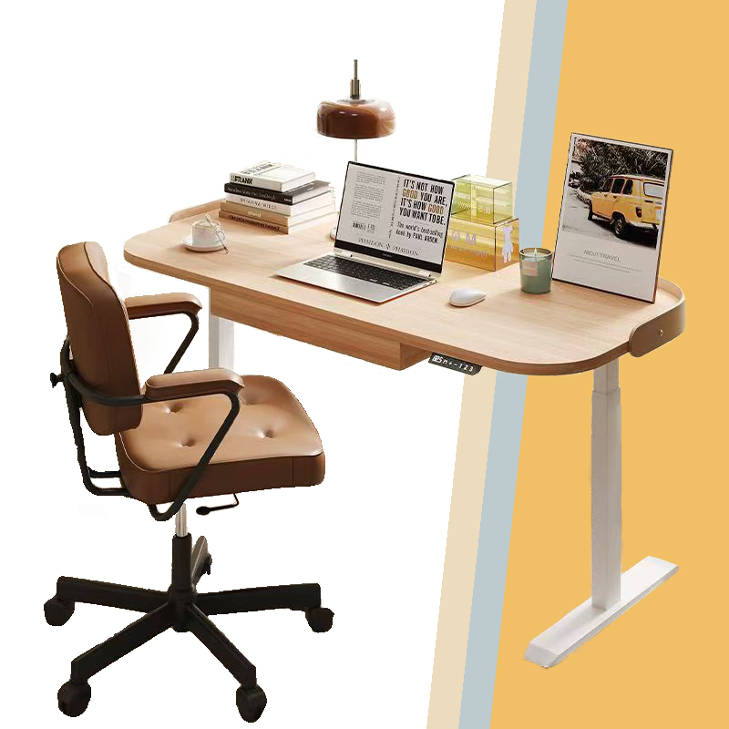 [ SG ] Solid Wood Electric Lift Computer Desk Adjustable Study Table ...