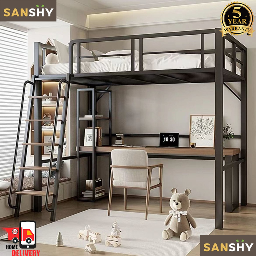 SANSHY Iron Loft Bed With Double Upper Floor And Lower Hollow Iron ...