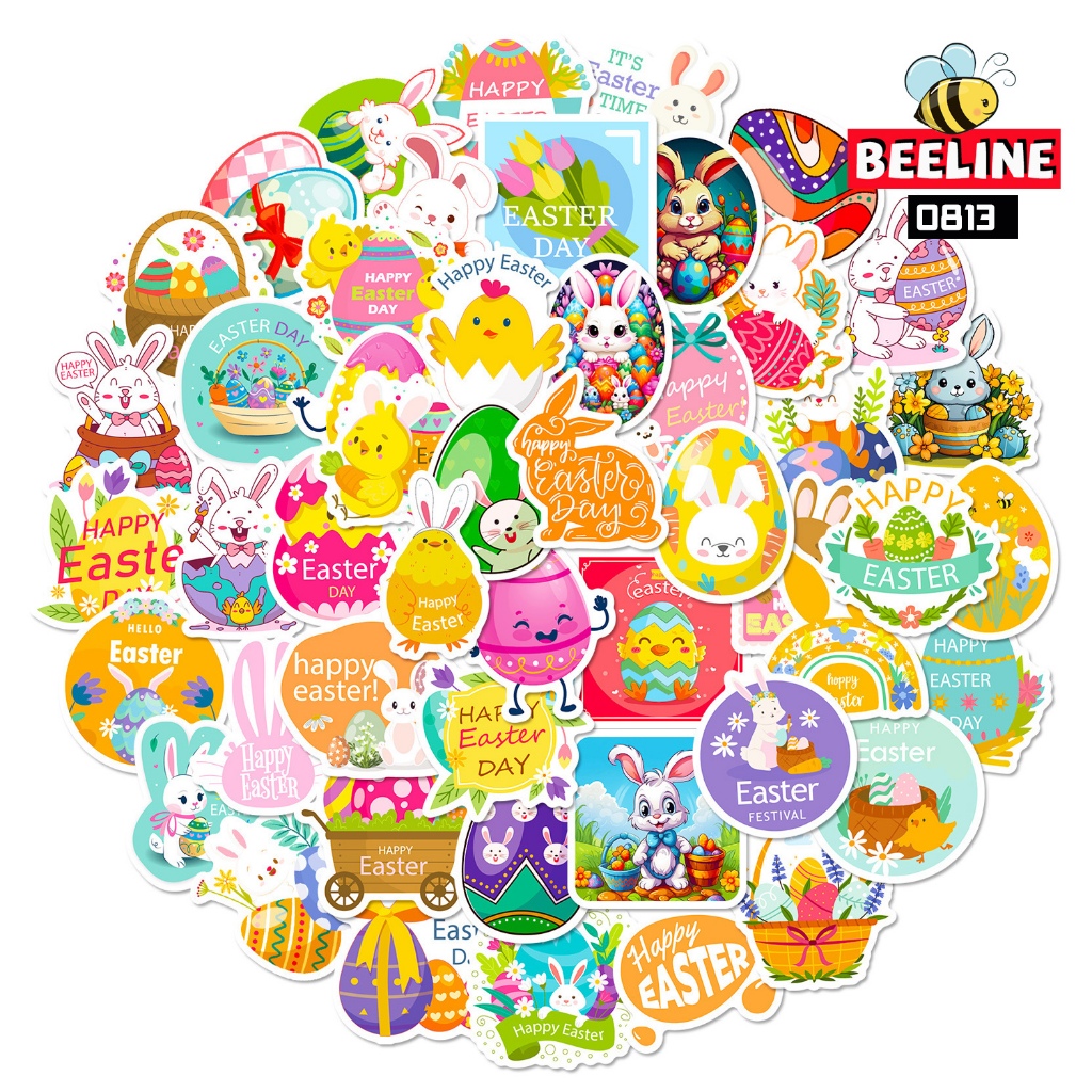 Beeline 50 Pcs Easter Stickers Cartoon Egg Diy Decor Waterproof ...