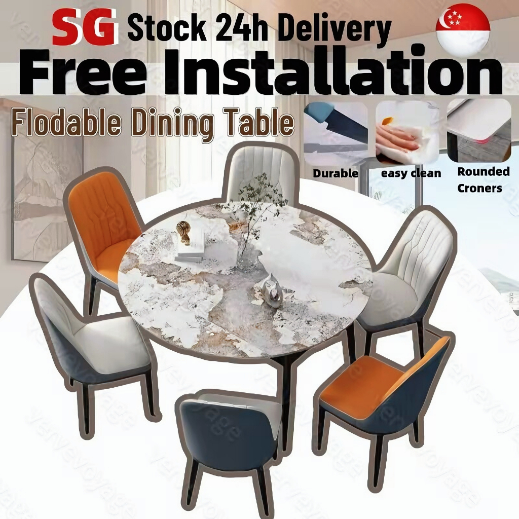 SG【Free Installation】Extendable Dining Table and Chair Set 6-8 Seat ...