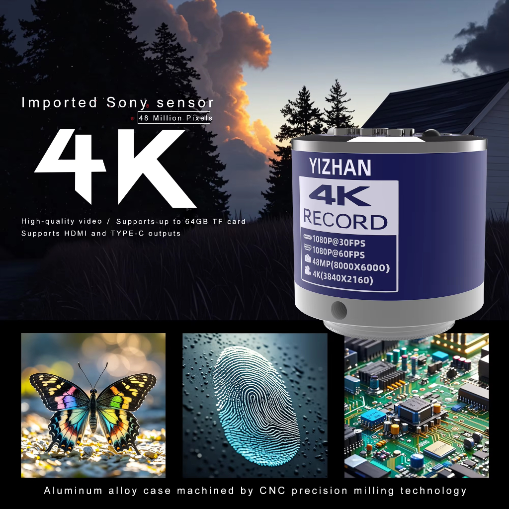 YIZHAN 4K 48MP Industrial Microscope With Enhanced Stand, 150X Digital ...