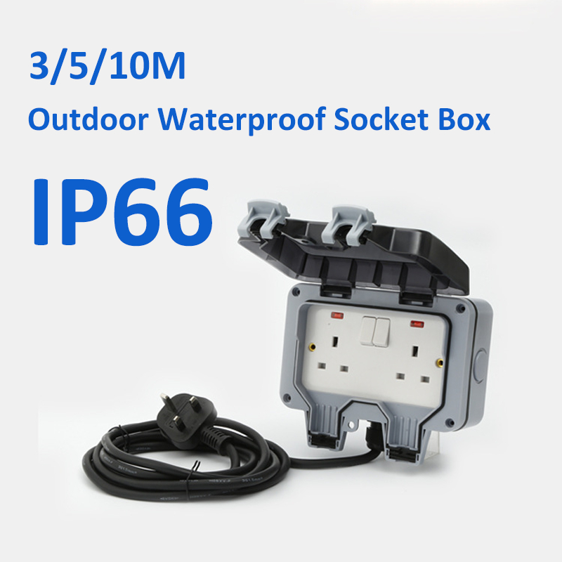 Outdoor Sockets Weatherproof with Extension Cable, 2 Gang Extension ...