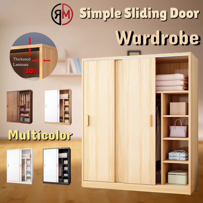 HDB Simple Sliding Door Wardrobes Solid Wood Wardrobe Household Bedroom ...