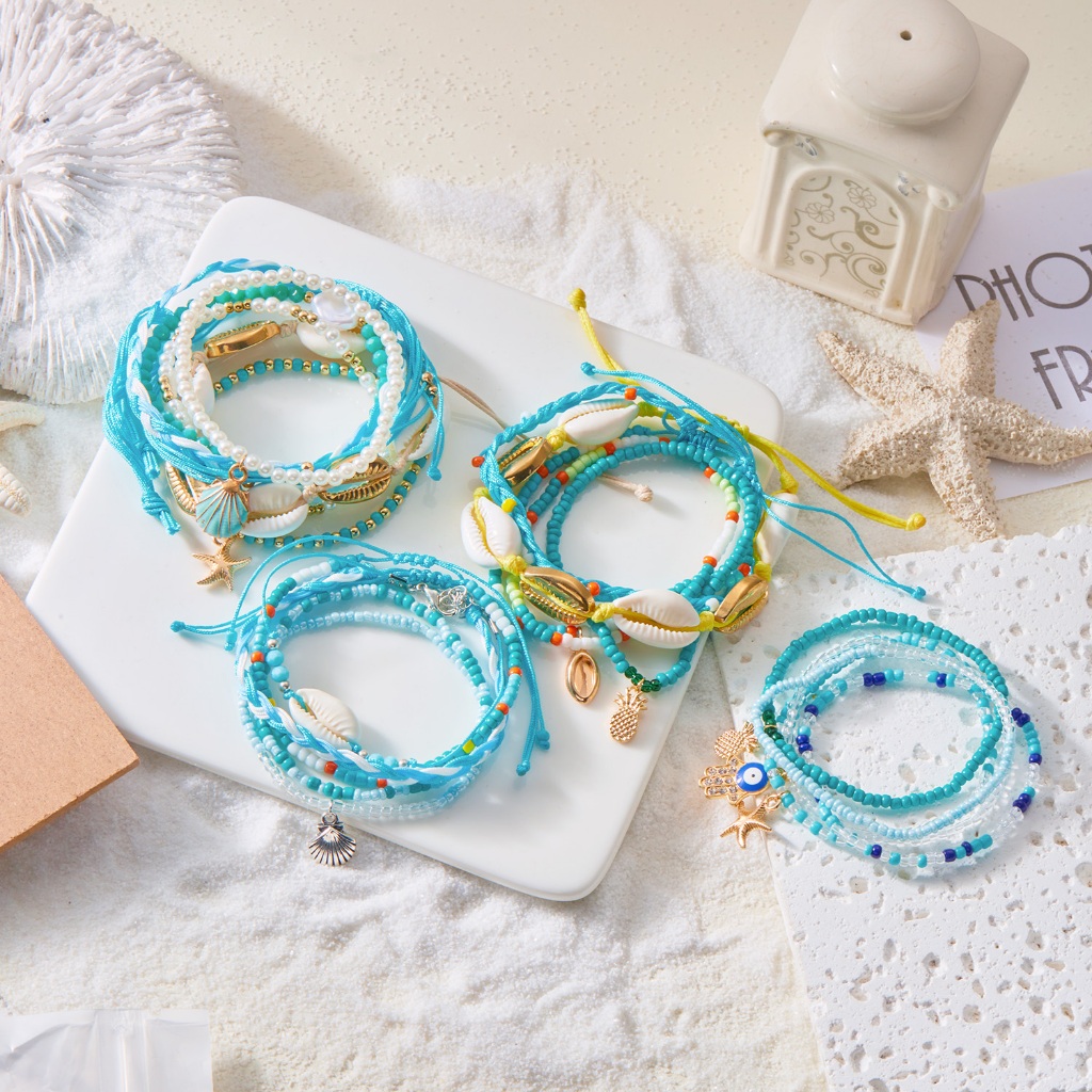 JUSHI Bohemian Pineapple Shell Palm Set Bracelet Fashion Vintage Female ...