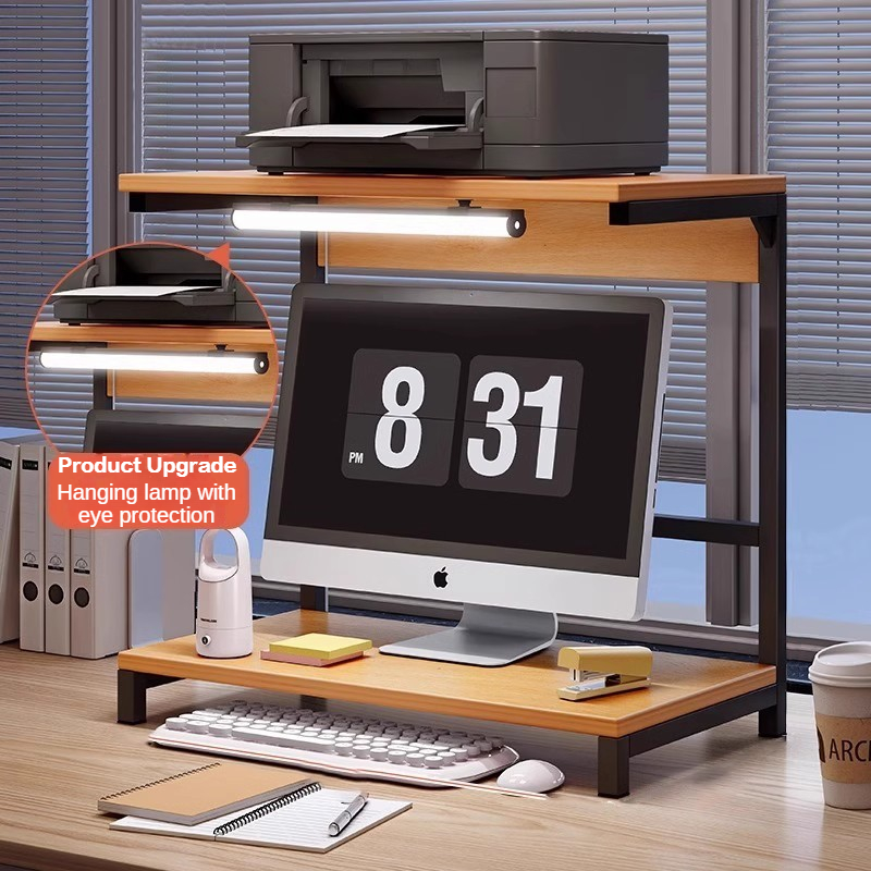 Computer Desk Shelf with Light Computer Riser Monitor Desk Top Storage ...