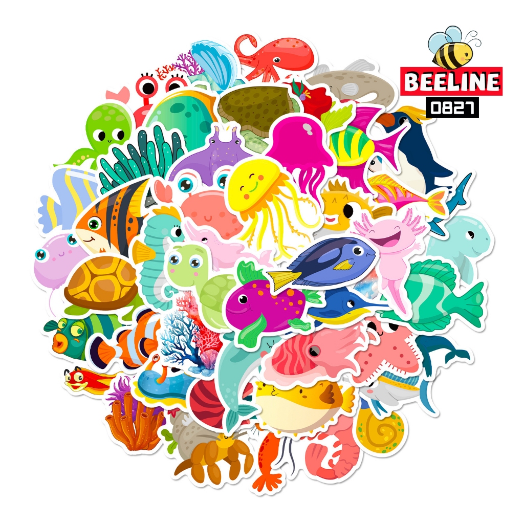 Beeline 50 Pcs Marine Animal Sticker Cartoon Diy Decor Waterproof ...