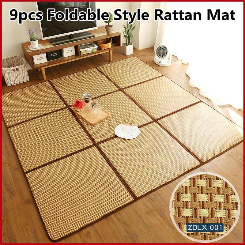 9pcs Foldable Mat -Style Rattan Mat Living Room Bedroom Summer Floor ...
