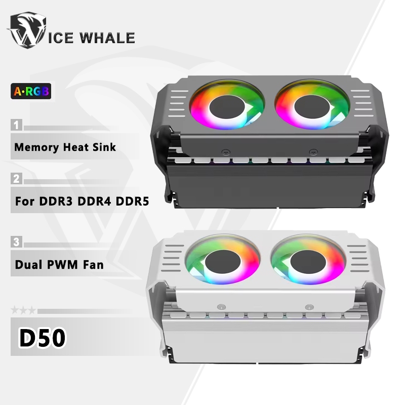 ICE Whale D50 RAM Heatsink Dual 5020 Fans ARGB Light Synchronous Memory Cooler Memory Module ...