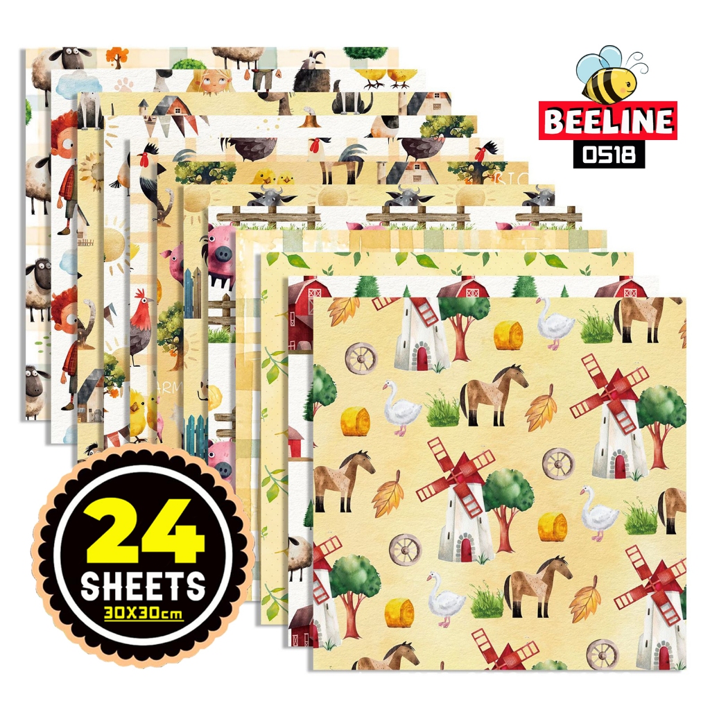 Beeline 24Pcs Farm Animal Wrapper Paper Double Sided Cartoon Scrapbook ...