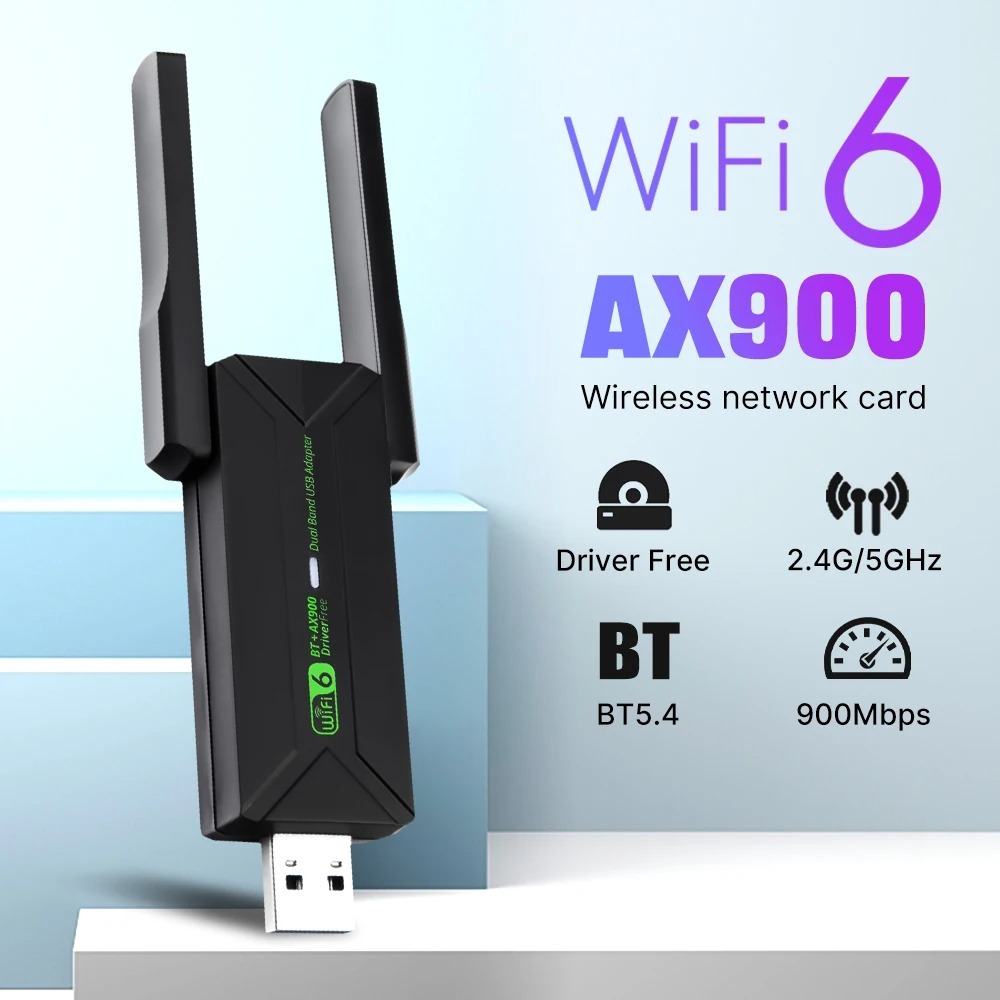 WiFi 6 AX900 Bluetooth 5.4 WiFi USB Adapter Wireless Network Card 2.4G ...
