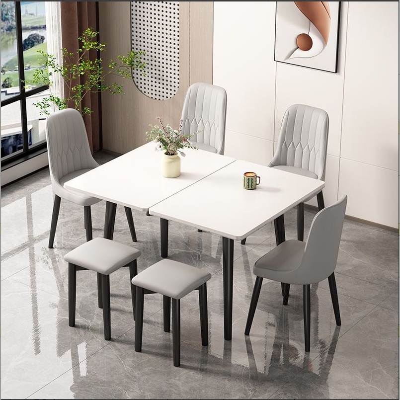 HDB Solid Wood Foldable Dining Table Sintered Stone Dining Table and ...