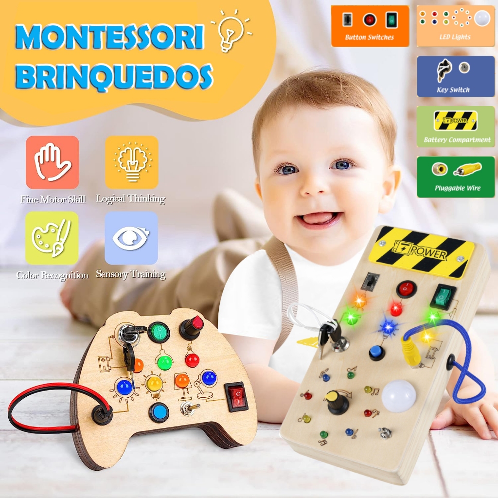 Montessori Busy Board with 8 LED Light Switches LED Light Switch Busy ...
