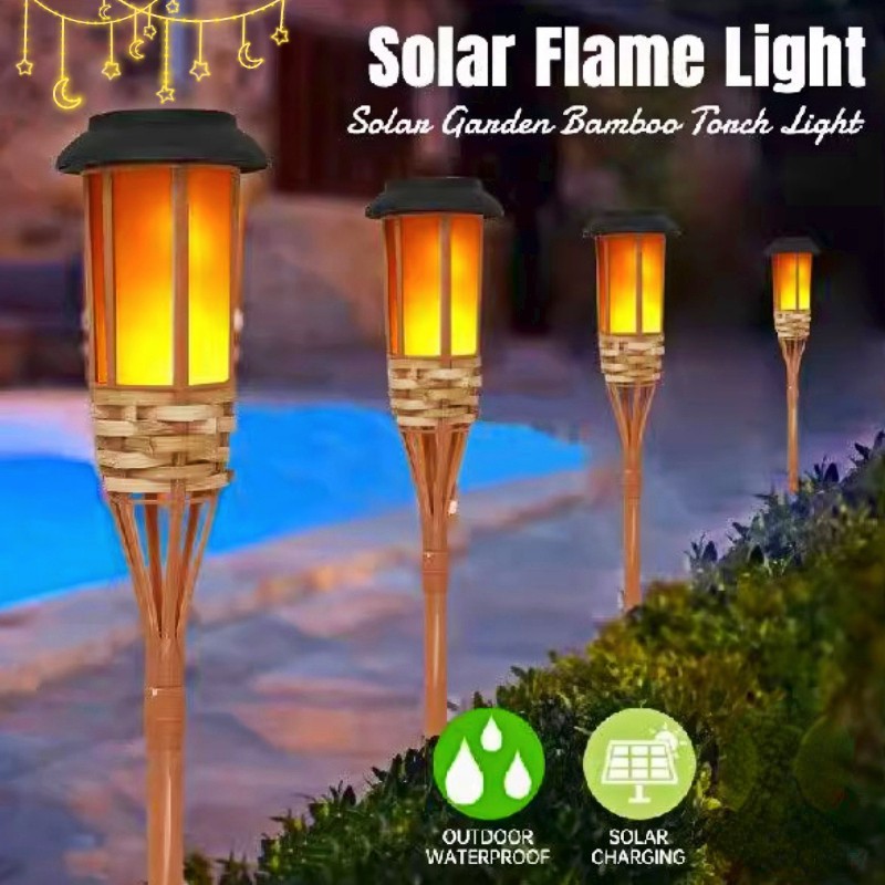 Bamboo Solar Garden Light Pelita Buluh LED Tanpa Wayar Elektrik Flame ...