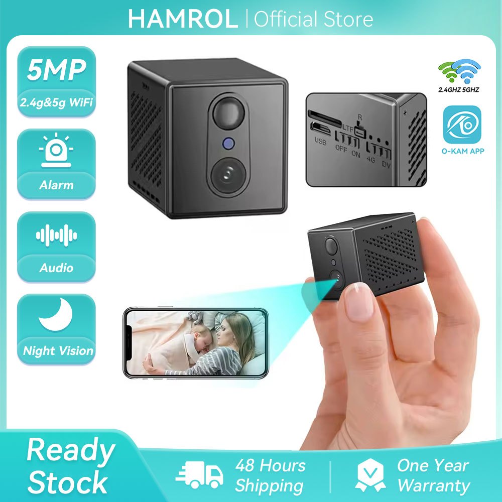 Hamrol 5MP Mini 5G Hz Indoor WiFi Camera Built-in 2400mAh Rechargeable ...