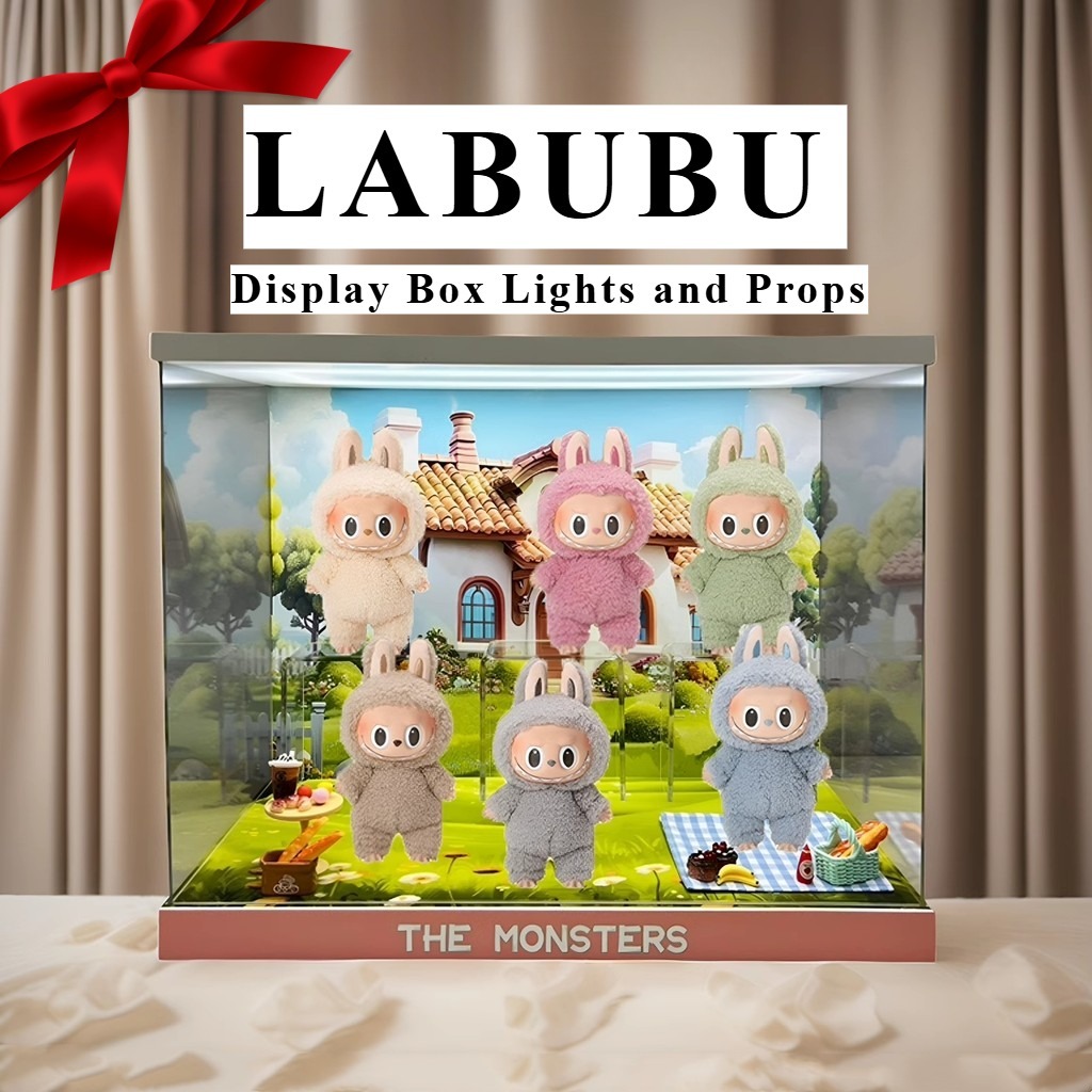 POPMART Display Box LABUBU Heart Macaron Acrylic Display Box Lights and ...