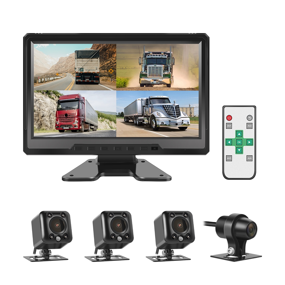 VSYSTO 4CH Truck Dash Camera, 10.1'' Monitor 2/3/4 Split Screen 720P ...