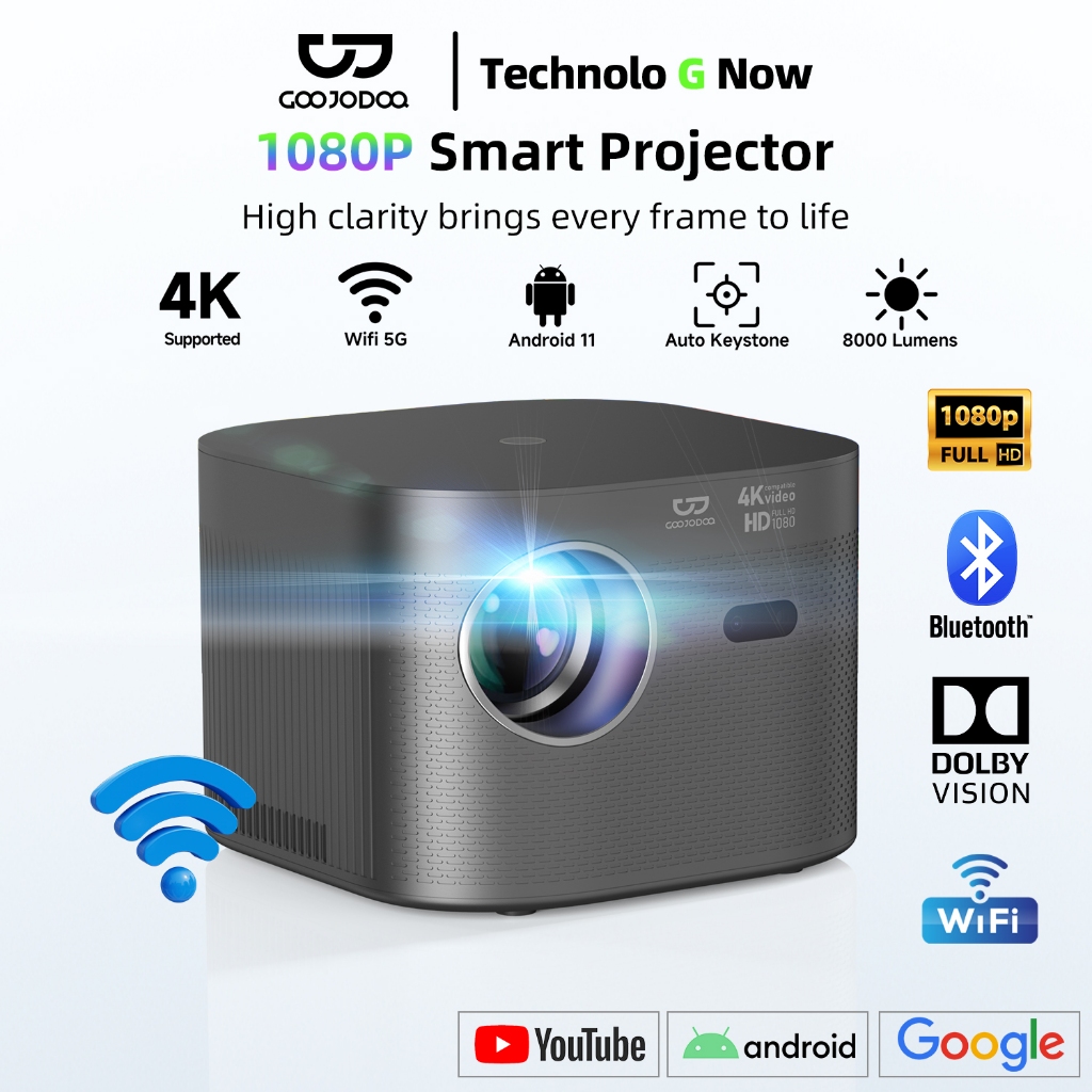 GOOJODOQ Projector Mini Full HD 1080P 13000 LM Home Supports Android ...